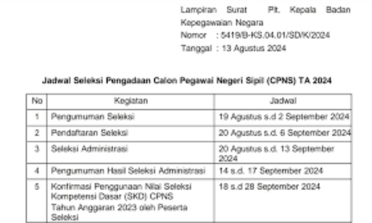 Pendaftaran CPNS 2024 Dibuka Mulai Besok, 20 Agustus 2024: Jadwal ...